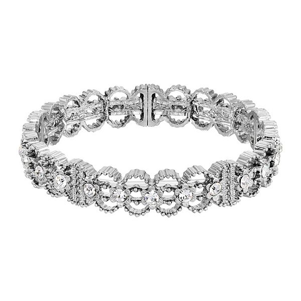 1928 Silver Tone Crystal Stretch Bracelet