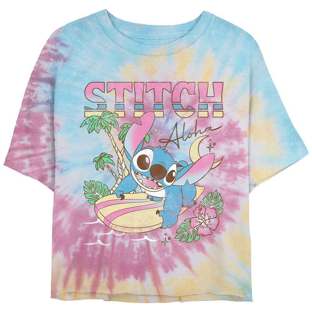 Disney's Lilo & Stitch Ready For Surf Stitch Crop Top Tie Dye Graphic Tee