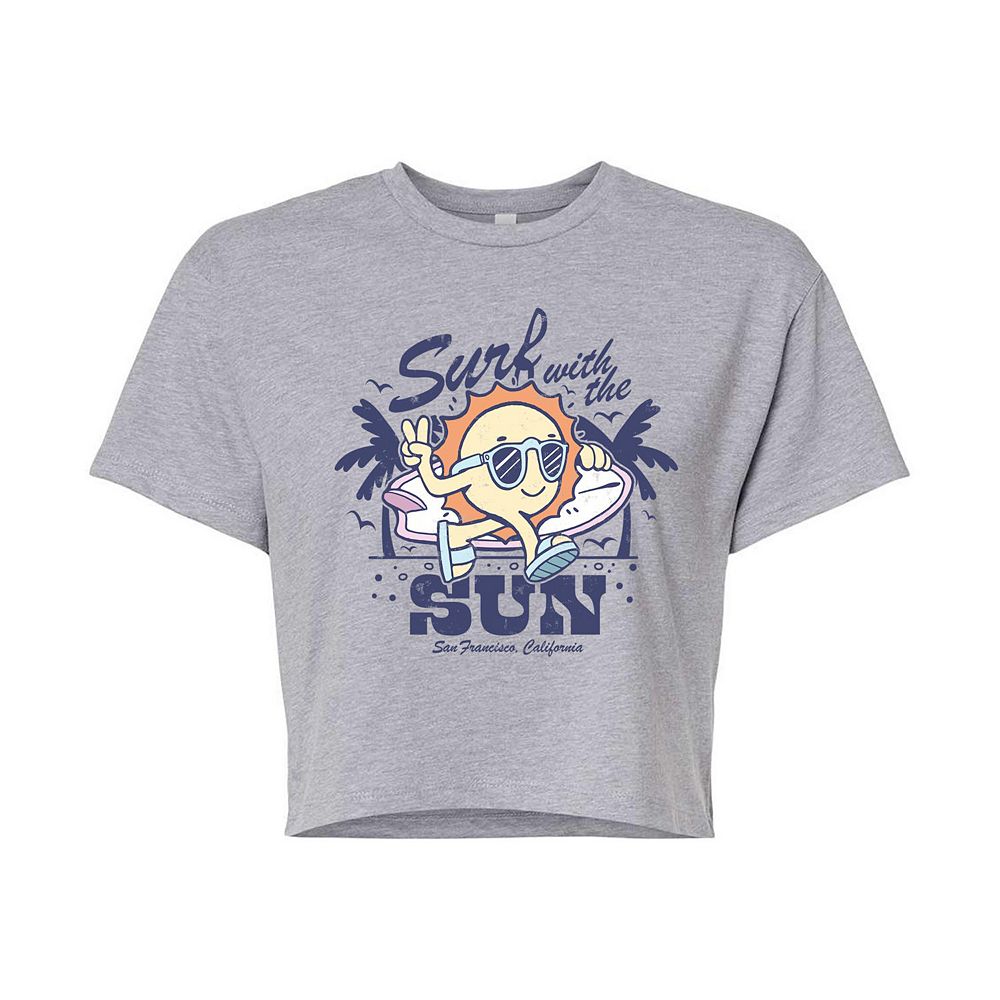Juniors' Surf With The Sun Cropped Graphic Tee