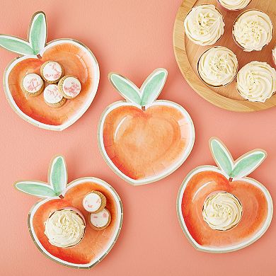 48 Pack Peach Paper Plates with Design and Gold Foil Border (7 in)