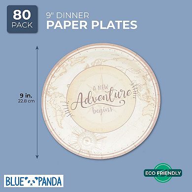 80pcs A New Adventure Begin Disposable Paper Plates 9" For Graduation Party