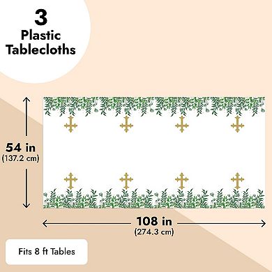 3-Pack Religious Table Cover for Baptism, First Communion, 54 x 108 in