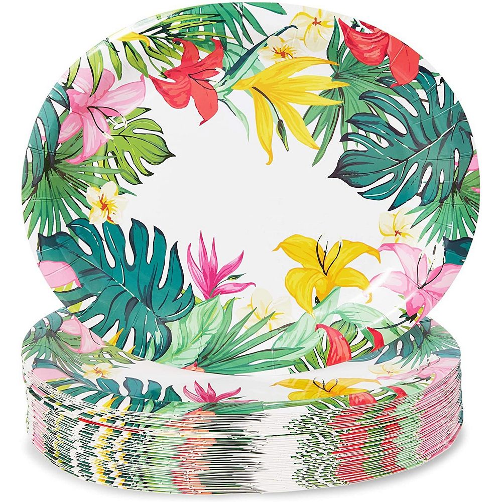48 Party Paper Plates, Summer Bbq Beach Hawaiian Luau Birthday Supplies ...