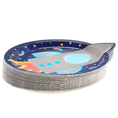 48 Pack Rocket Ship Paper Plates For Outer Space Birthday Party, 9 In