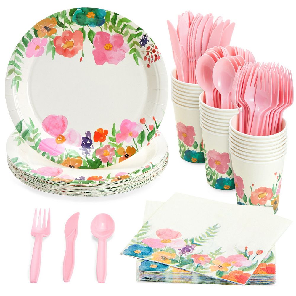 Floral Tea Party Supplies, Flower Plates, Napkins, Cups, And Cutlery ...