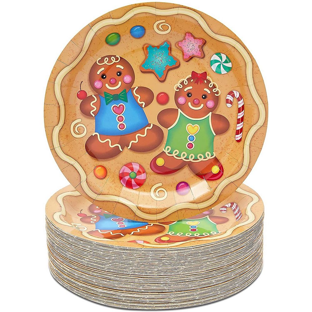 80-Pack Gingerbread Christmas Paper Plates, 9 Inches Decorative Paper ...
