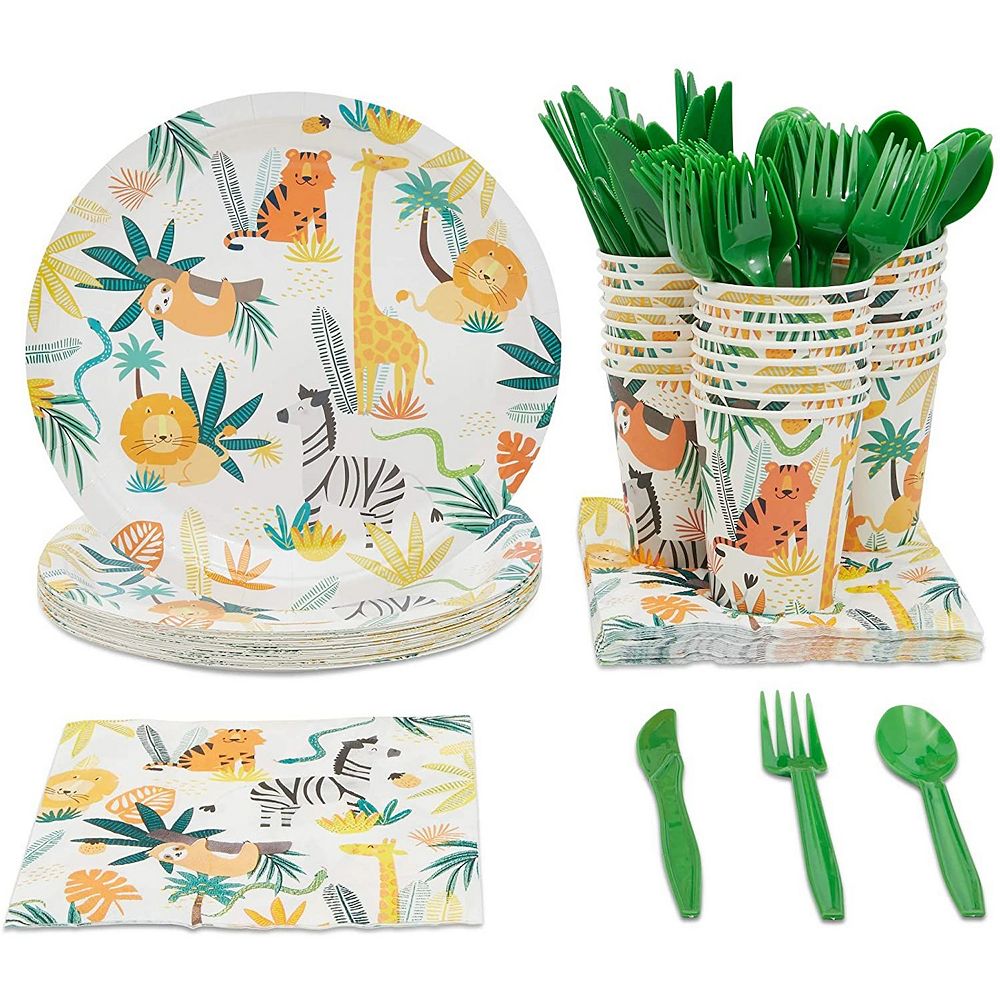 144 Piece Jungle Safari Theme Birthday Party Decorations, Zoo Animal ...