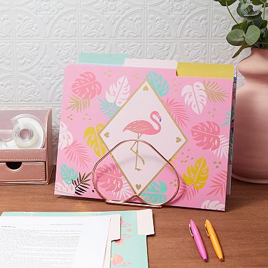 12 Pcs Decorative File Folders, Flamingo With Gold Foil, Letter Size