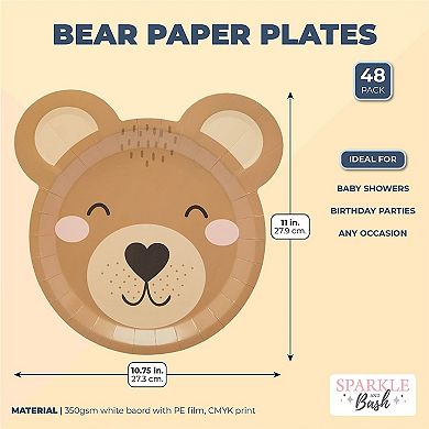 48-pack Teddy Bear Paper Plates For Baby Shower Decorations, 11x11 In