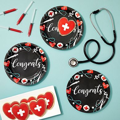 80 Pack Nurse Paper Plates For Nursing Graduation Party Supplies, 9 In