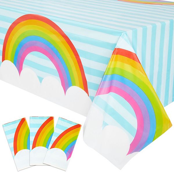3 Pack Pastel Rainbow Tablecloth For Cloud Birthday Party Decorations ...