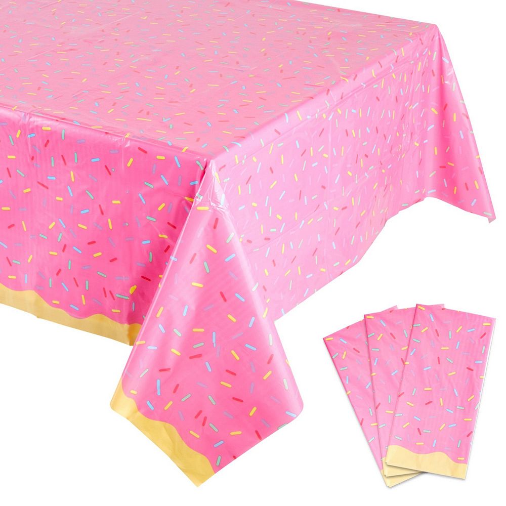 3 Pack Donut Birthday Party Table Covers, 54x108 In, Pink Sprinkle ...