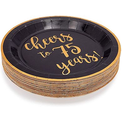 Black Paper Plates For 75th Party, Cheers To 75 Years (9 In, 48 Pack)