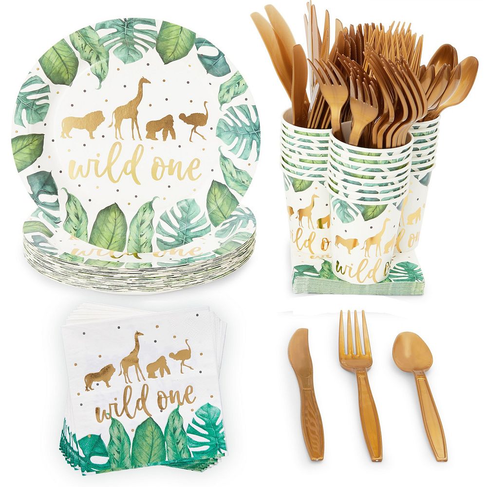 Serve 24 Wild One Safari Jungle Animal Disposable Dinnerware Set Party ...