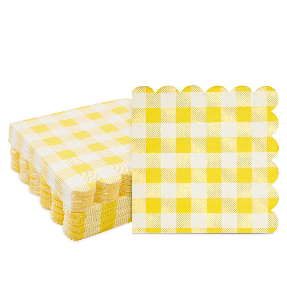 100 Pack Yellow Plaid Paper Napkins For Birthday Party Supplies (6.5 X ...