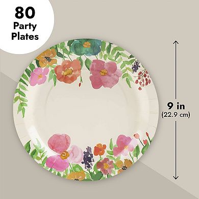 80-pack Disposable Floral Paper Plates, Weddings, Party Supplies For ...