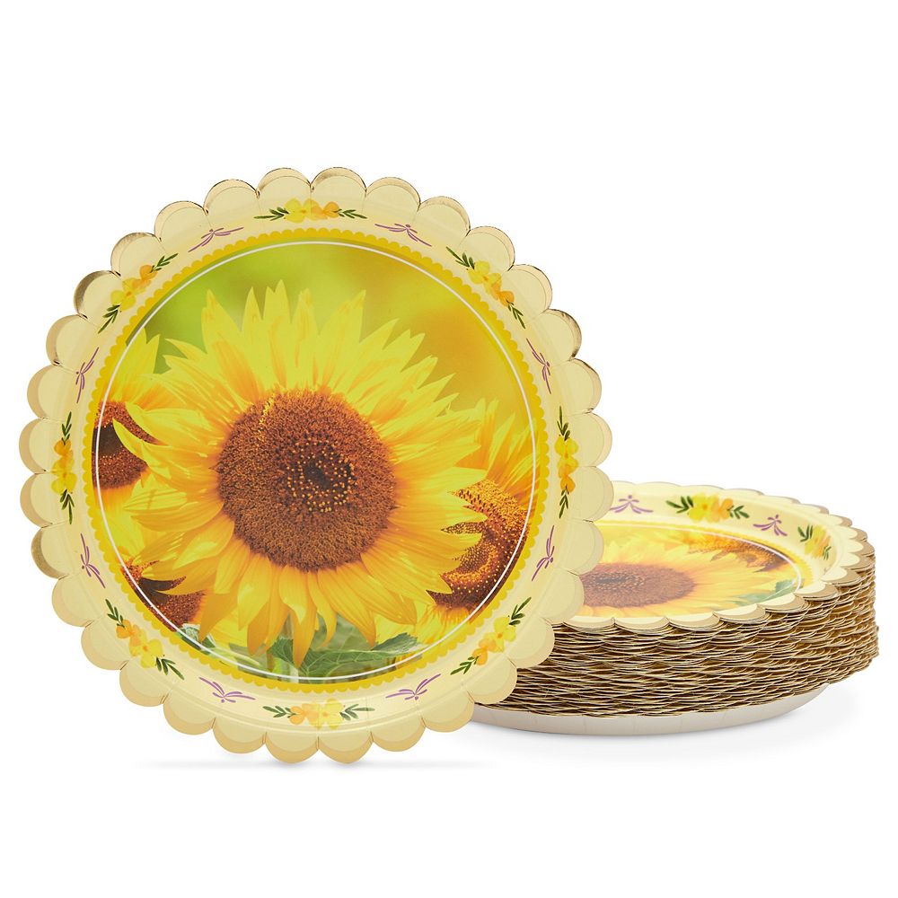 48 Pack Party Paper Plates For Sunflower Birthday Decorations, Baby ...