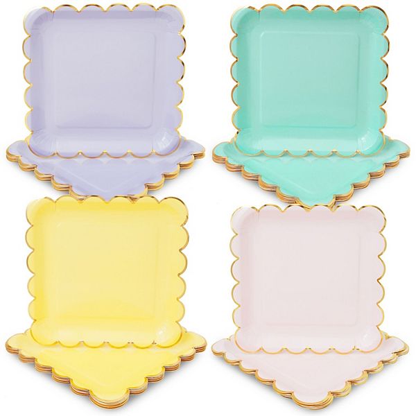 Pastel Paper Plates With Scalloped Gold Foil (9 Inches, 48 Pack)
