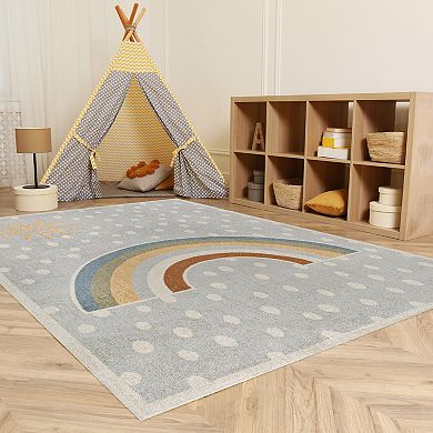 Dila Modern Hearts Geometric Machine Washable Area Rug