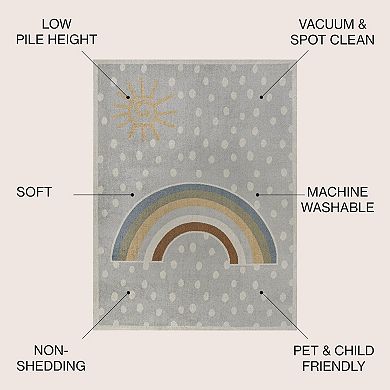 Dila Modern Hearts Geometric Machine Washable Area Rug