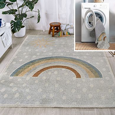 Dila Modern Hearts Geometric Machine Washable Area Rug