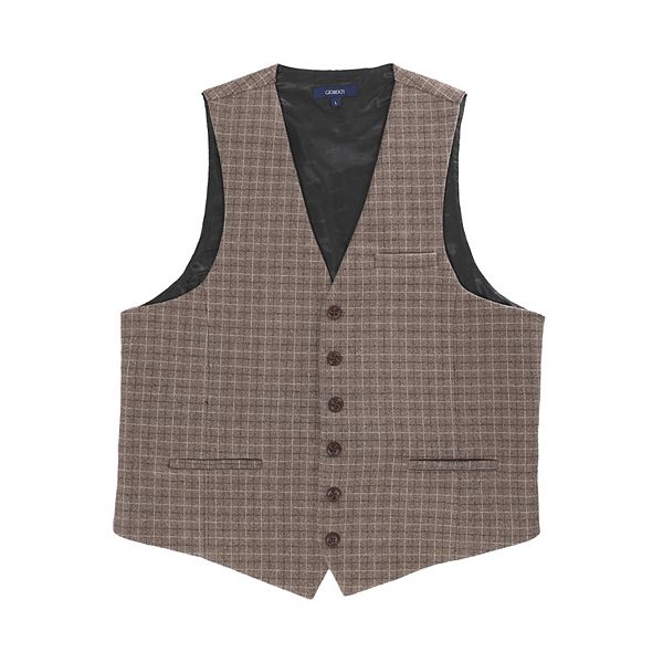 Gioberti Men's 6 Button Slim Fit Formal Herringbone Tweed Vest