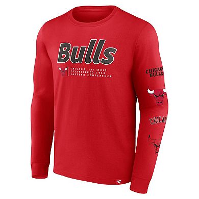 Men's Fanatics Branded Red Chicago Bulls Baseline Long Sleeve T-Shirt