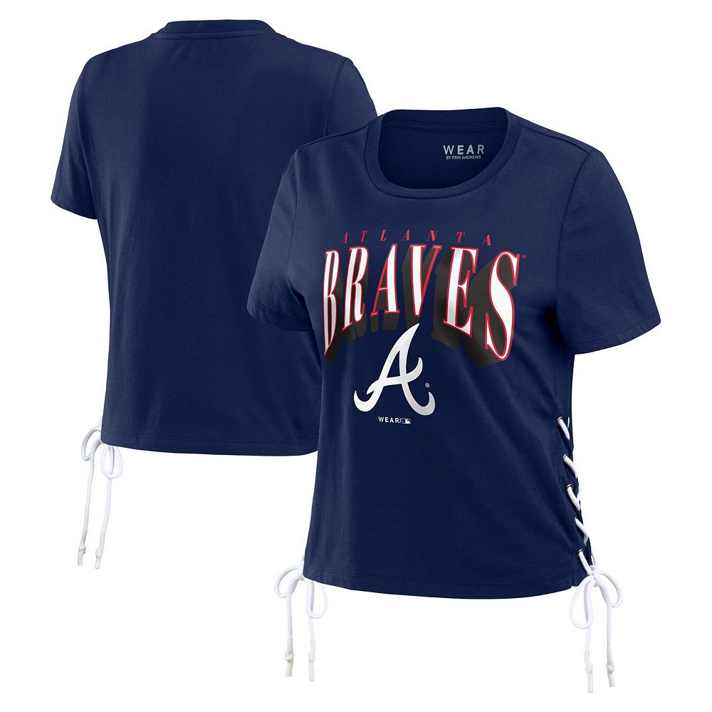 Women's WEAR by Erin Andrews Navy Atlanta Braves Side Lace-Up Cropped T ...