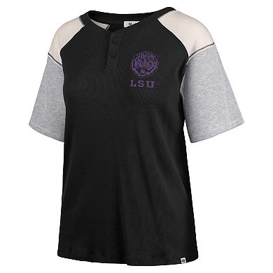 Women's '47 Black LSU Tigers Underline Harvey Colorblock Raglan Henley ...