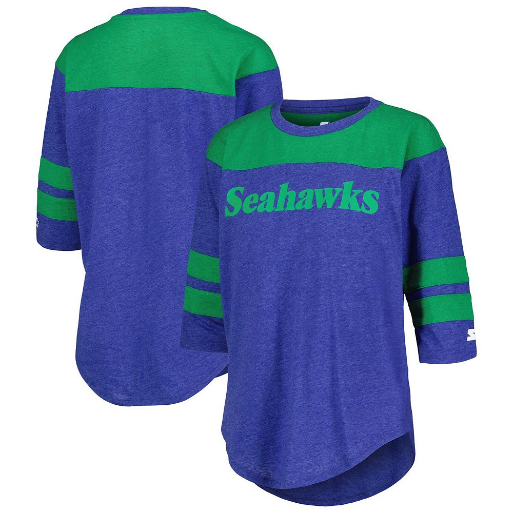 Women's Starter Royal Seattle Seahawks Fullback Tri-Blend 3/4-Sleeve T ...