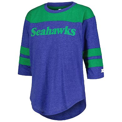 Women's Starter Royal Seattle Seahawks Fullback Tri-Blend 3/4-Sleeve T ...