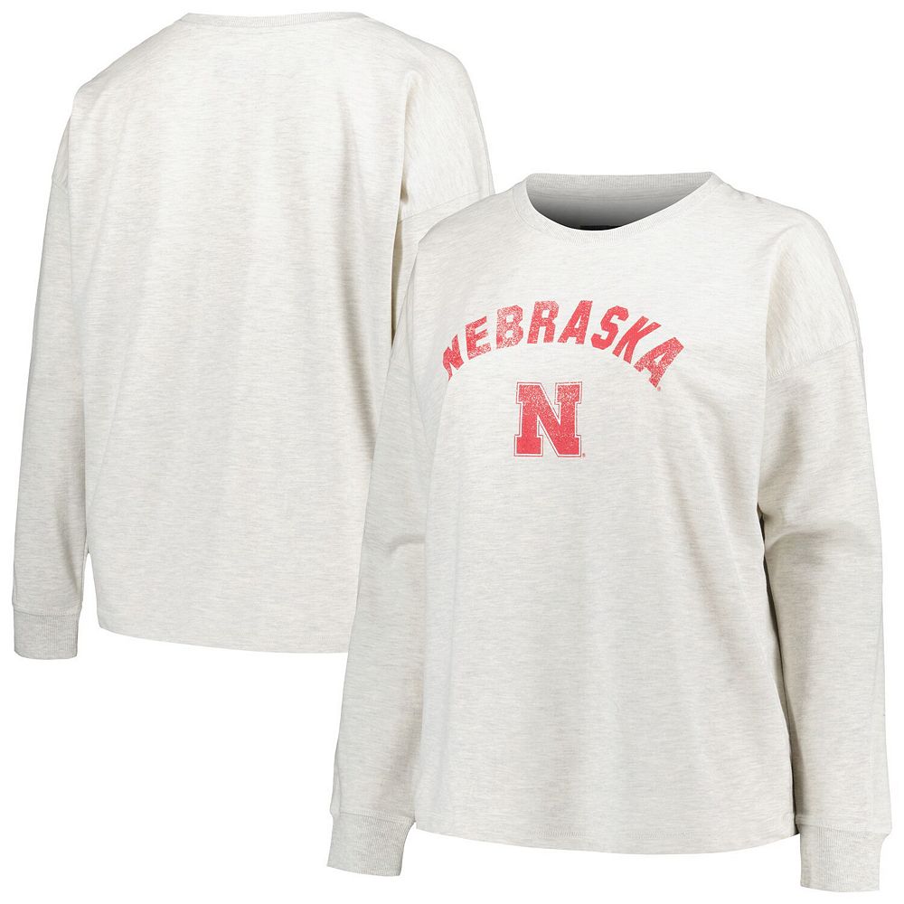 Women's Profile Oatmeal Nebraska Huskers Plus Size Distressed Arch Over ...