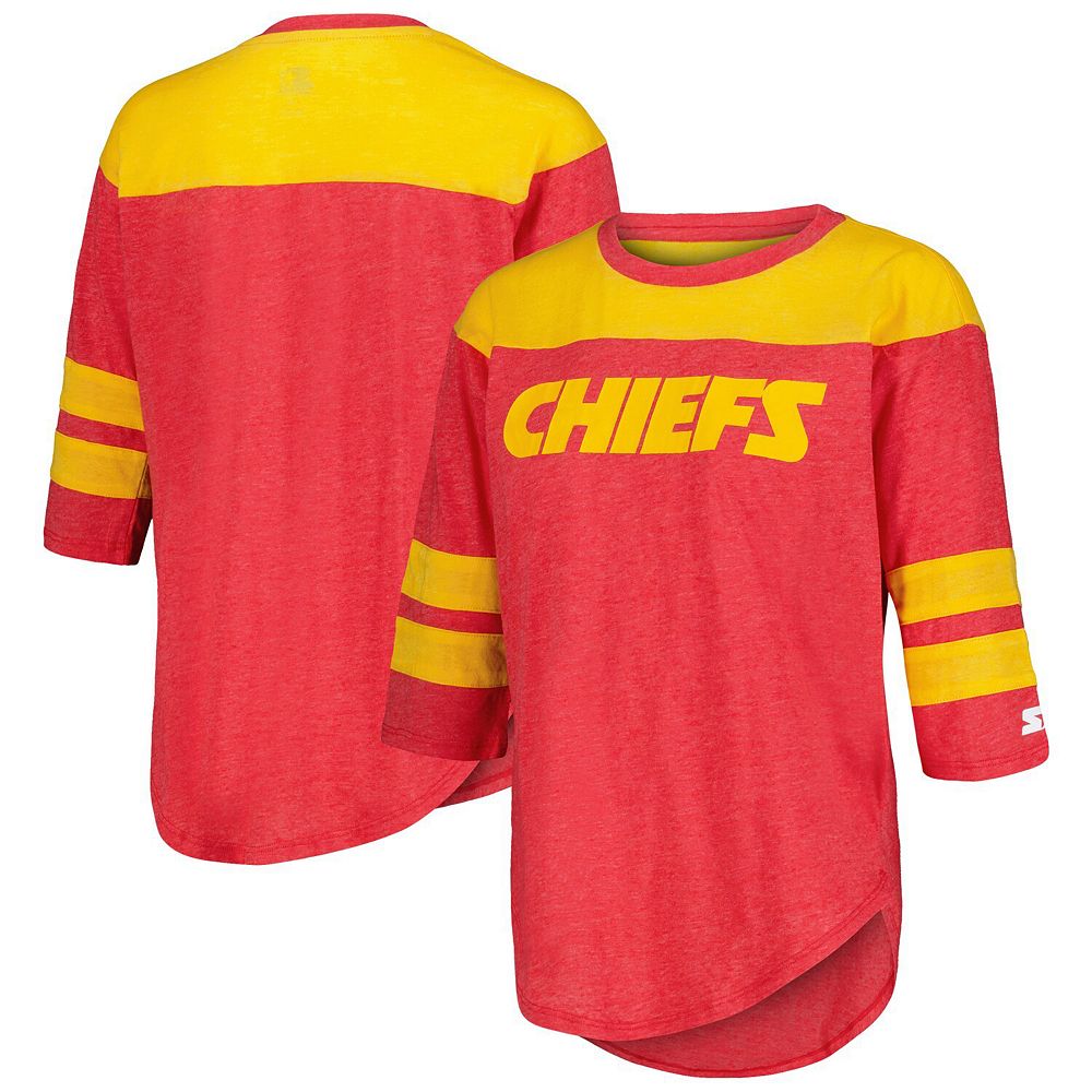 Women's Starter Red Kansas City Chiefs Fullback Tri-Blend 3/4-Sleeve T ...