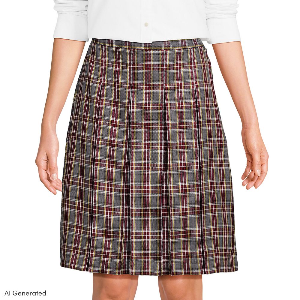 Women's Lands' End School Uniform Plaid Box Pleat Skirt