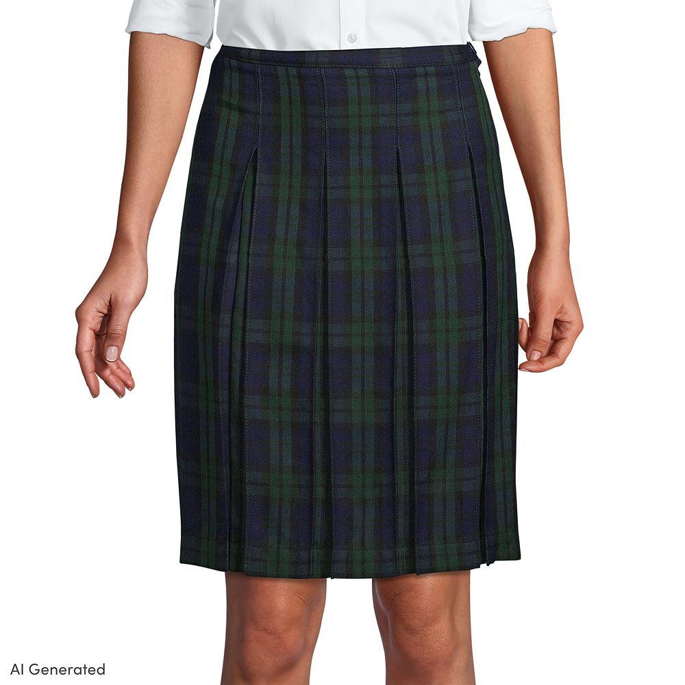 Women's Lands' End School Uniform Plaid Box Pleat Skirt