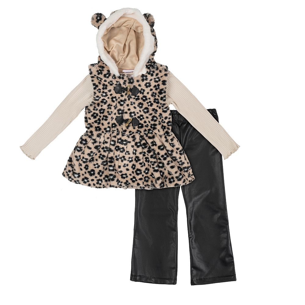 Baby & Toddler Girl Little Lass 3-Piece Faux Fur Hooded 3D Ear Vest ...