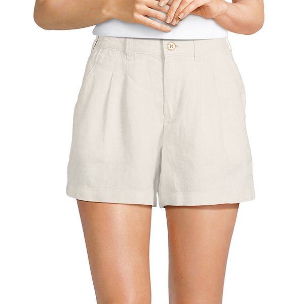 Women's Lands' End 5" Linen High Waisted Pleated A-Line Shorts