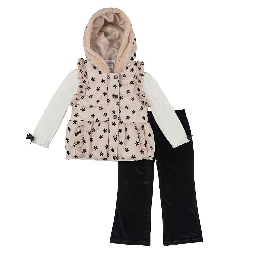 Baby & Toddler Girl Little Lass 3-Piece Puffer Vest, Long Sleeve Tee ...