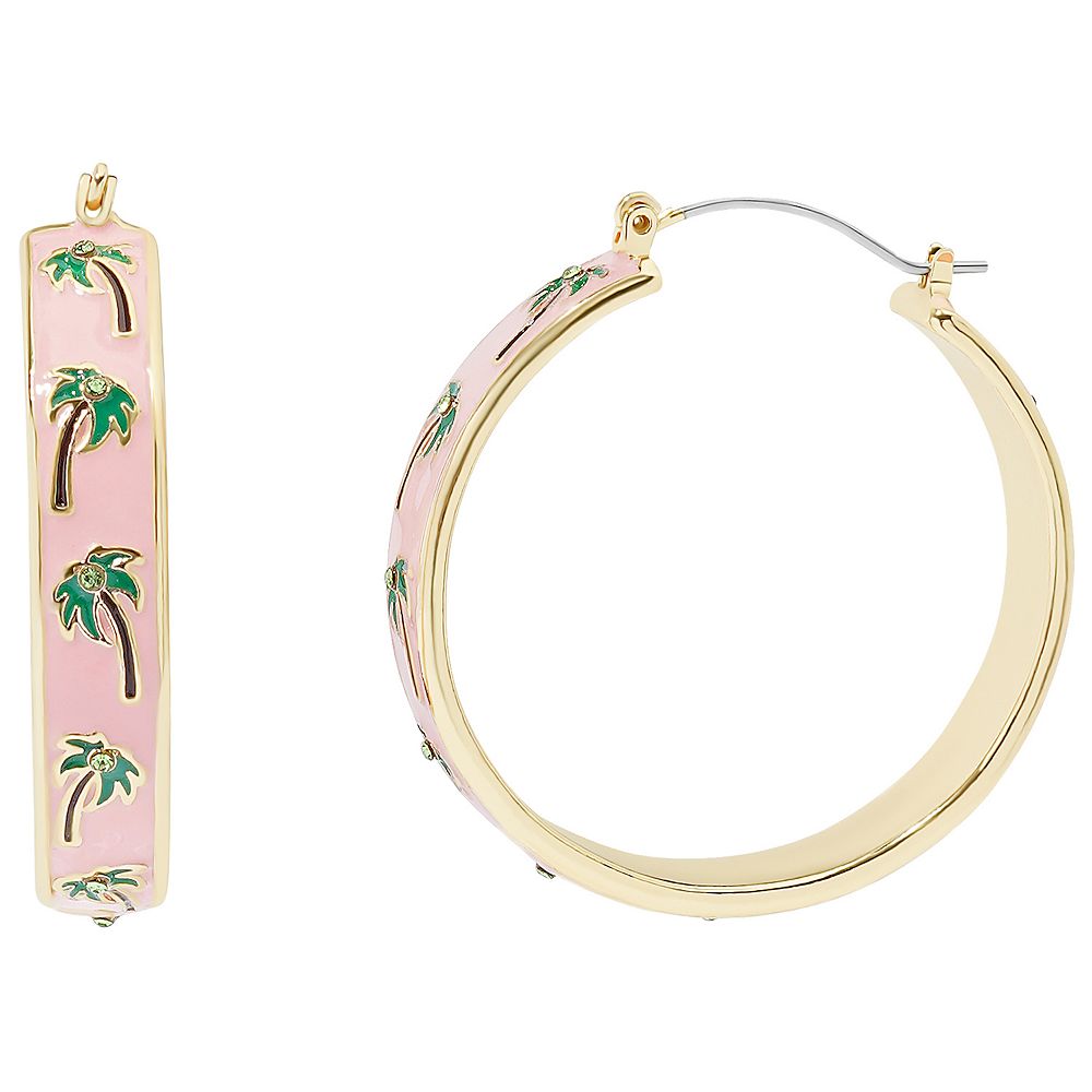 Celebrate Together Gold Tone Palm Tree Hoop Statement Earrings
