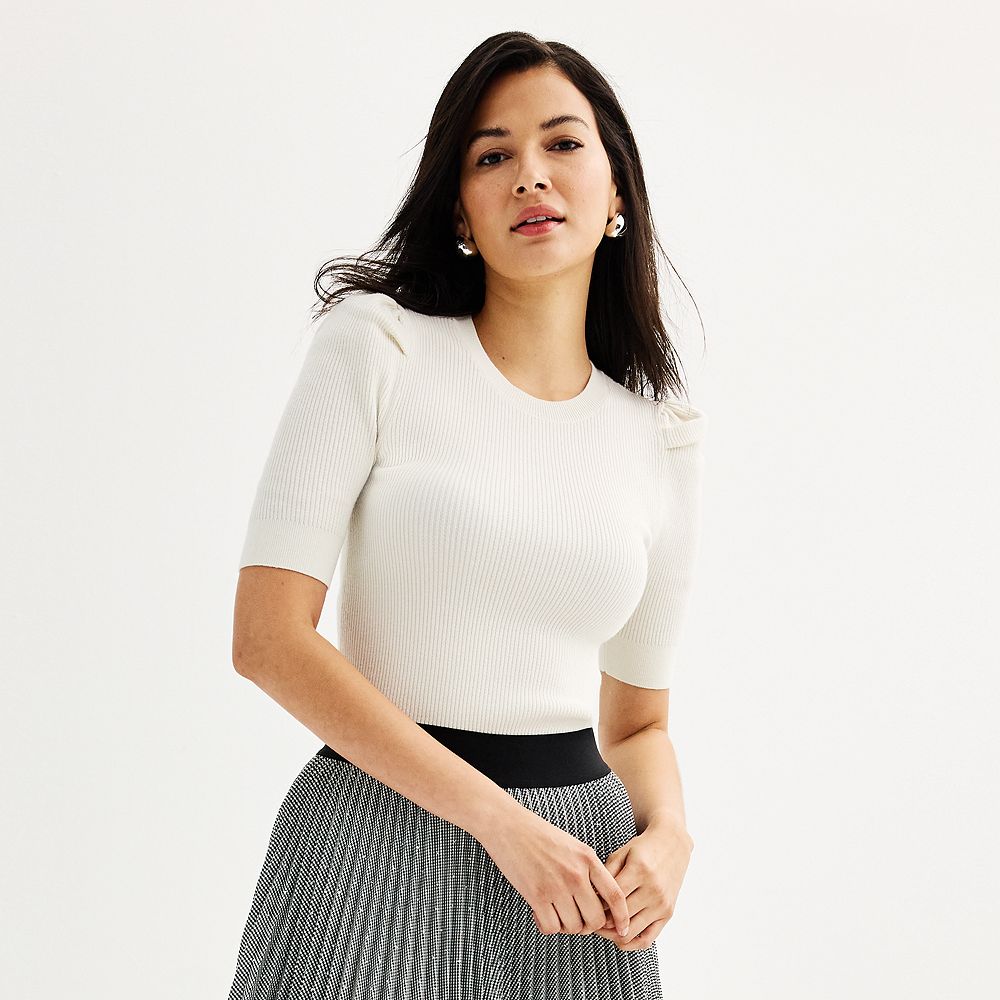 Women's Nine West Sweater Rib Puff Sleeve Top