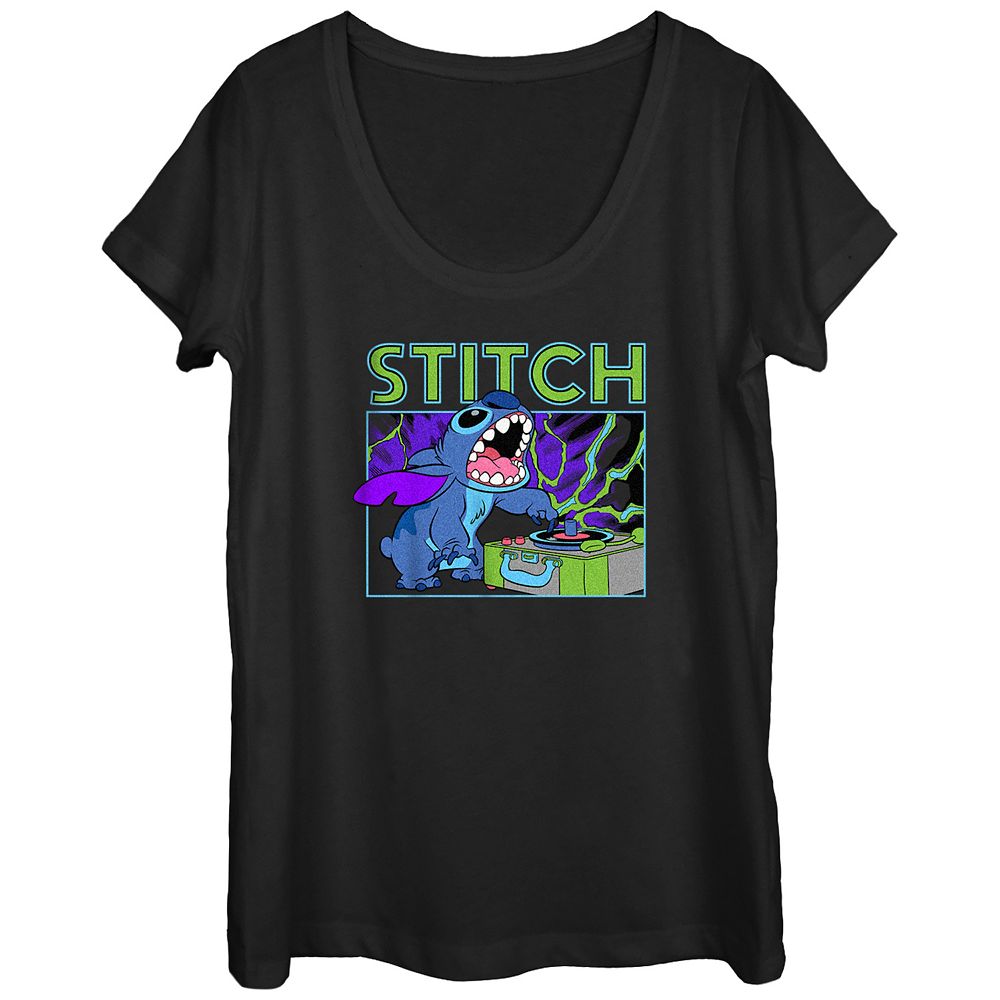 Disney's Lilo & Stitch Juniors' DJ Stitch Scoop Neck Graphic Tee