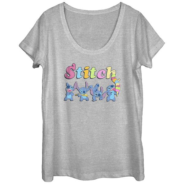 Disney's Lilo & Stitch Juniors' Wacky Moods Stitch Scoop Neck Graphic Tee