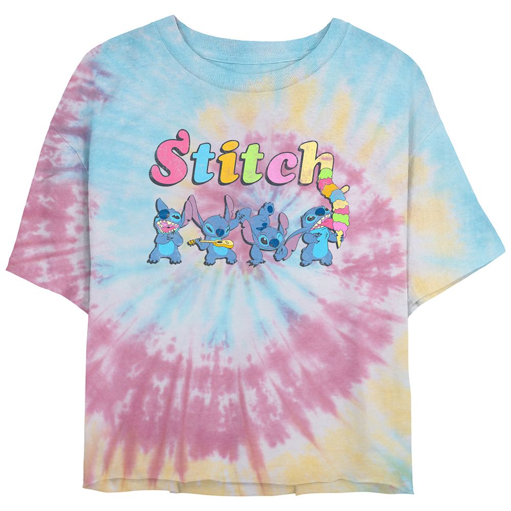Disney's Lilo & Stitch Juniors' Wacky Moods Stitch Cropped Tie Dye ...
