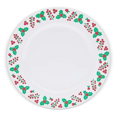 24 Pack Reusable Plastic Christmas Plates For Holiday Party Supplies, 9 In