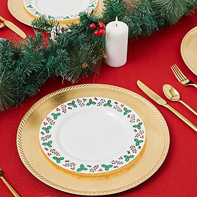 24 Pack Reusable Plastic Christmas Plates For Holiday Party Supplies, 9 In
