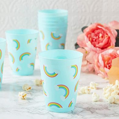 Blue Plastic Tumbler Cups, Pastel Rainbow Party Supplies (16 Oz, 16 Pack)