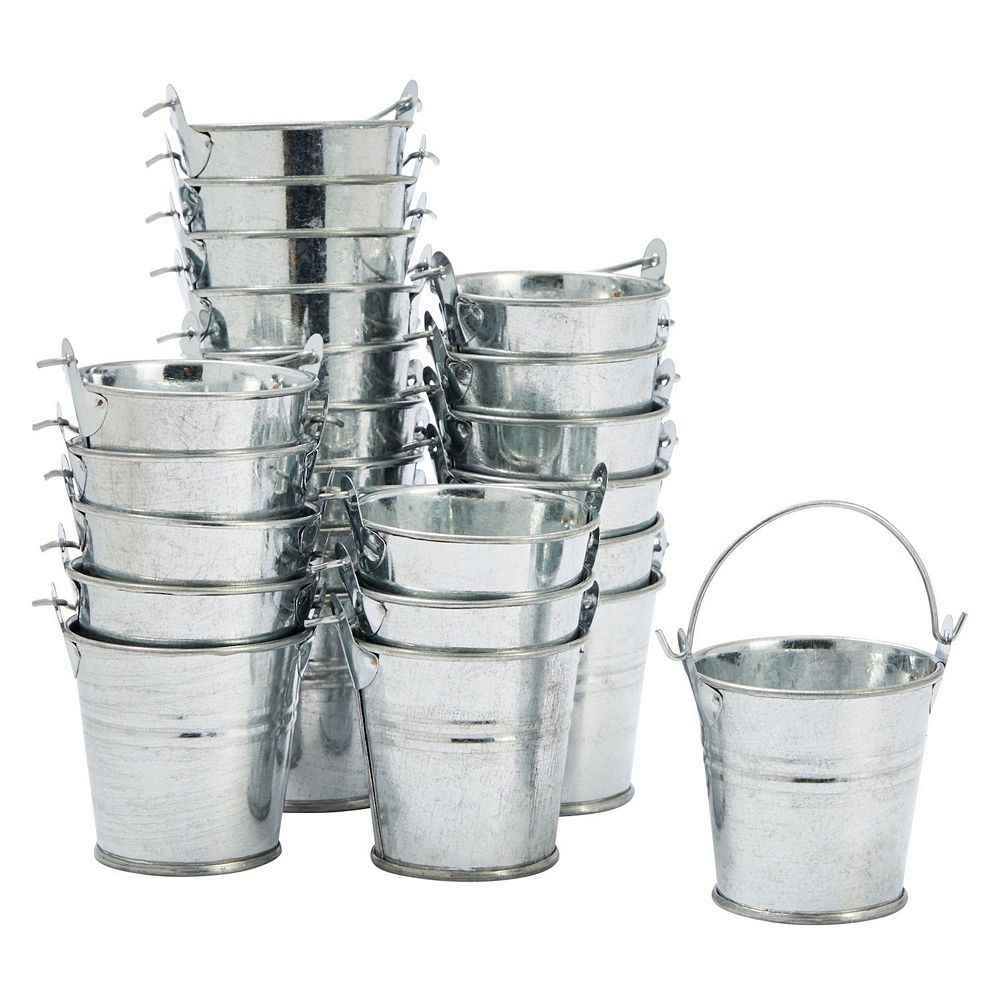 24 Pack Mini Metal Buckets with Handles for Party Favors, Pails, 2 x 2 In