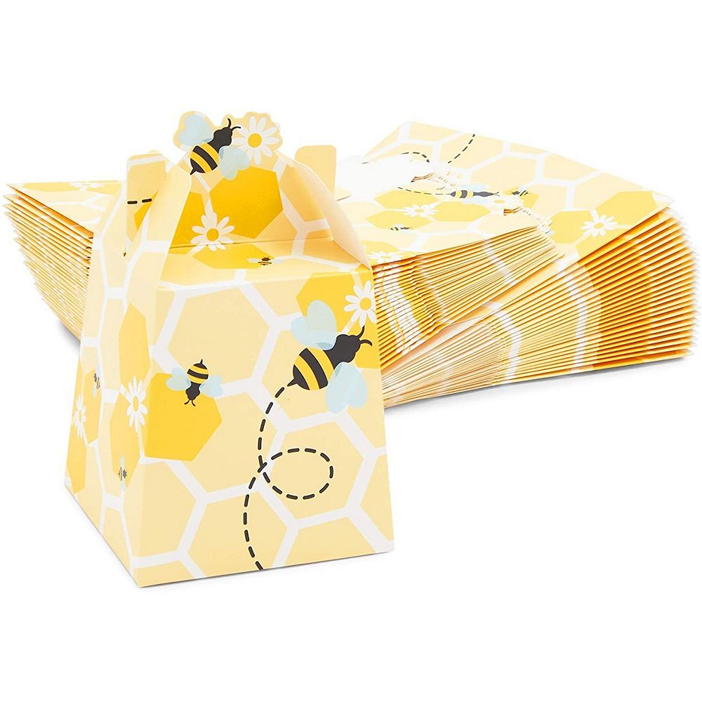 Paper Treat Boxes for Bee Party Favors (4.72 x 2.36 x 0.5 inches, 50 Pack)