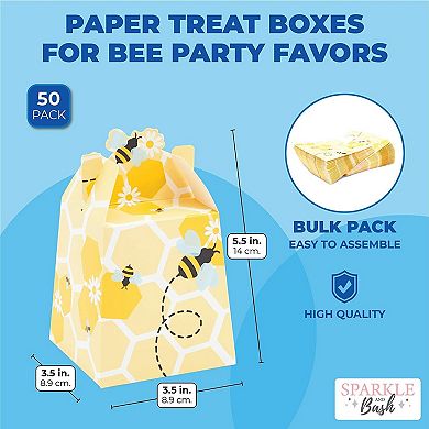 Paper Treat Boxes for Bee Party Favors (4.72 x 2.36 x 0.5 inches, 50 Pack)