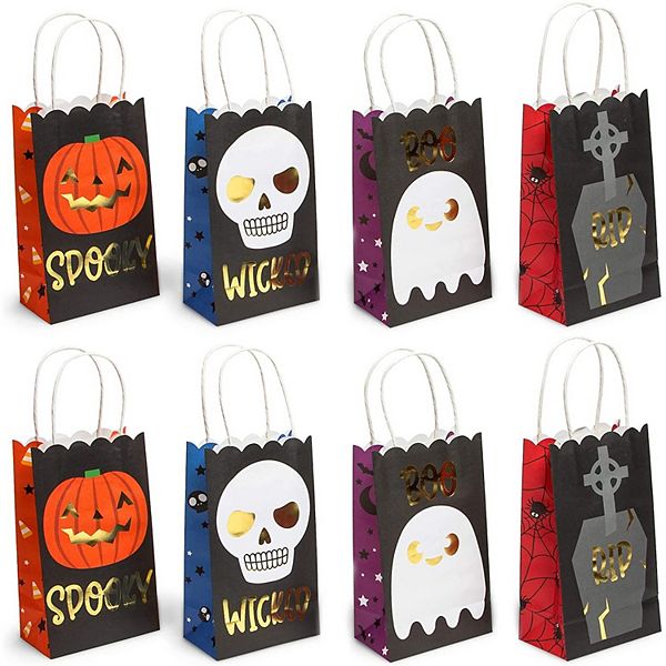 24 Pack Small Paper Gift Bags With Handles For Spooky Halloween Party Candy